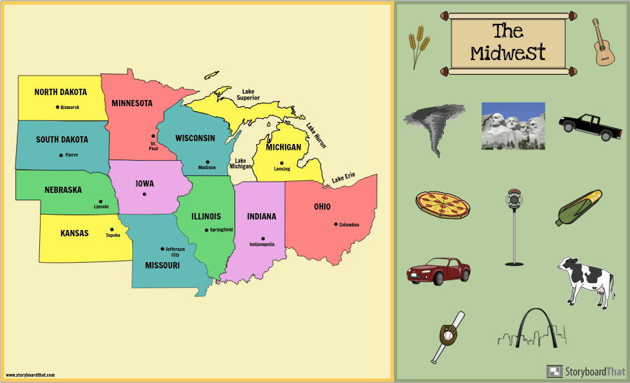 Activité cartographique du Midwest : étiquetez les capitales avec ...