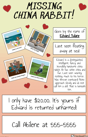 Edward Tulane Missing Poster: Character Analysis Activity