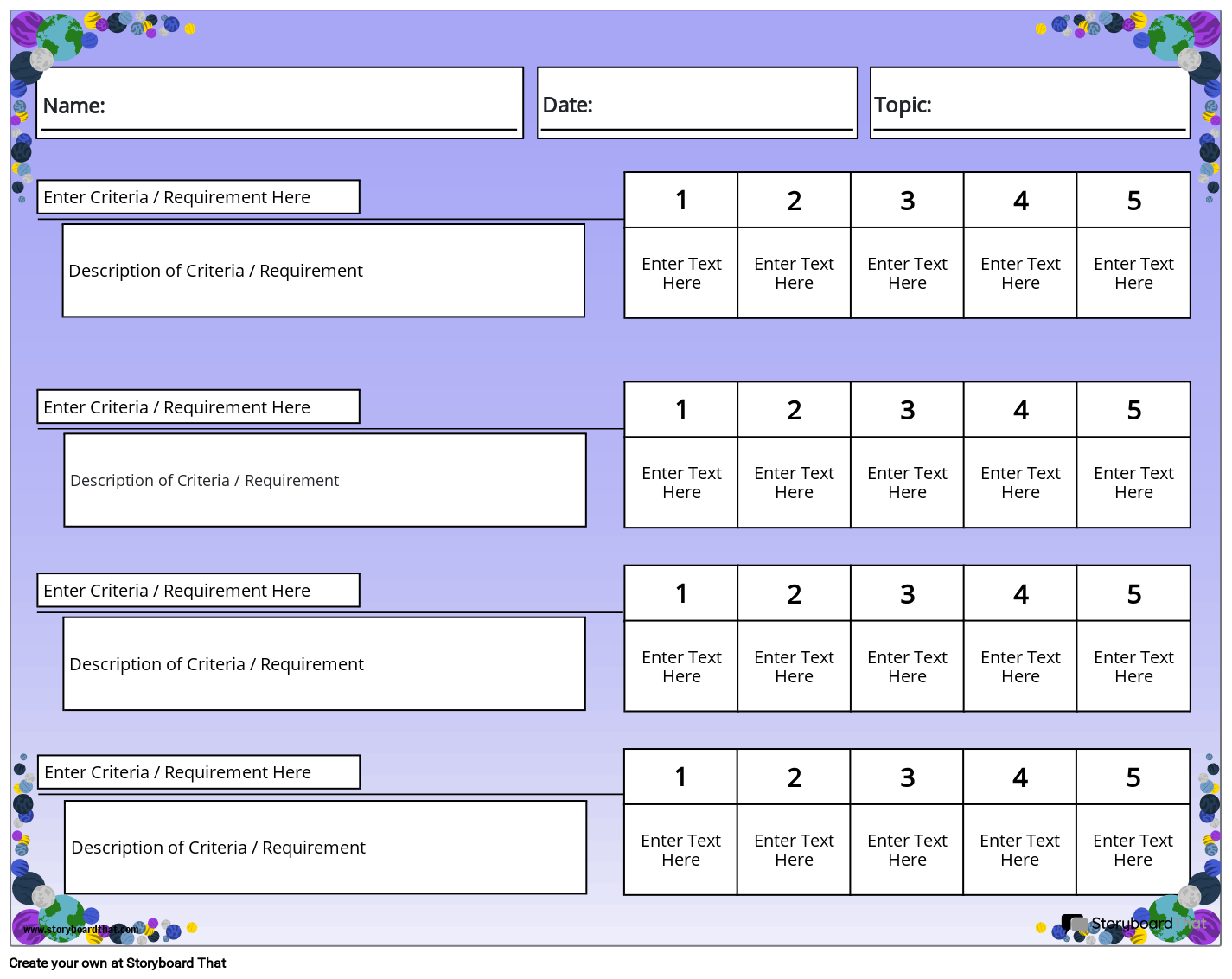  Rubric 6 Storyboard By Ar examples
