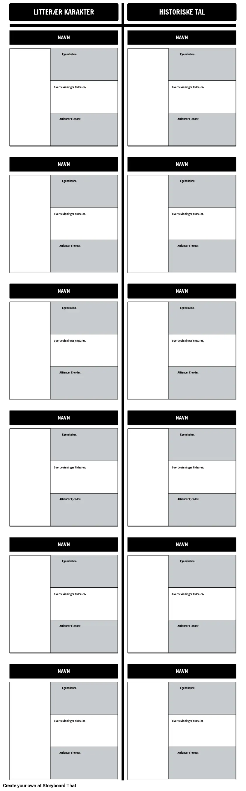 T-skabeloner | Storyboard Template Gallery
