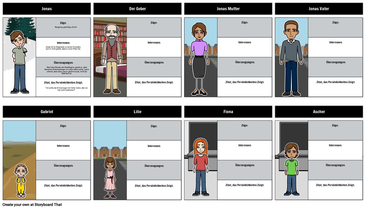 The Giver Buchstaben hnelt Storyboard Per De examples