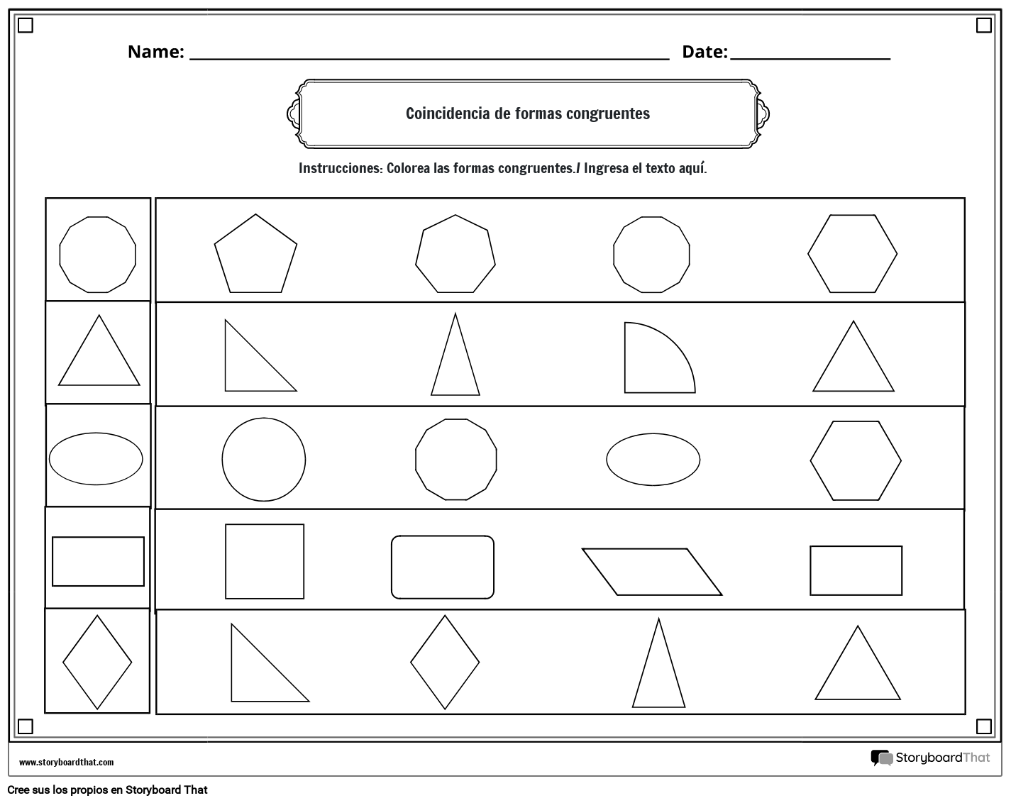 Hoja de trabajo de formas congruentes para colorear (blanco y negro)