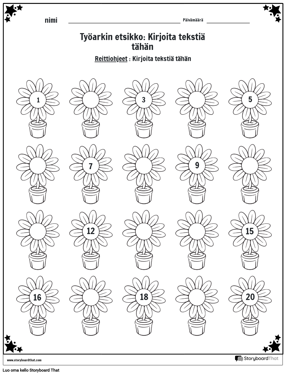 Puuttuvat numerot kukilla (mustavalkoinen) Storyboard