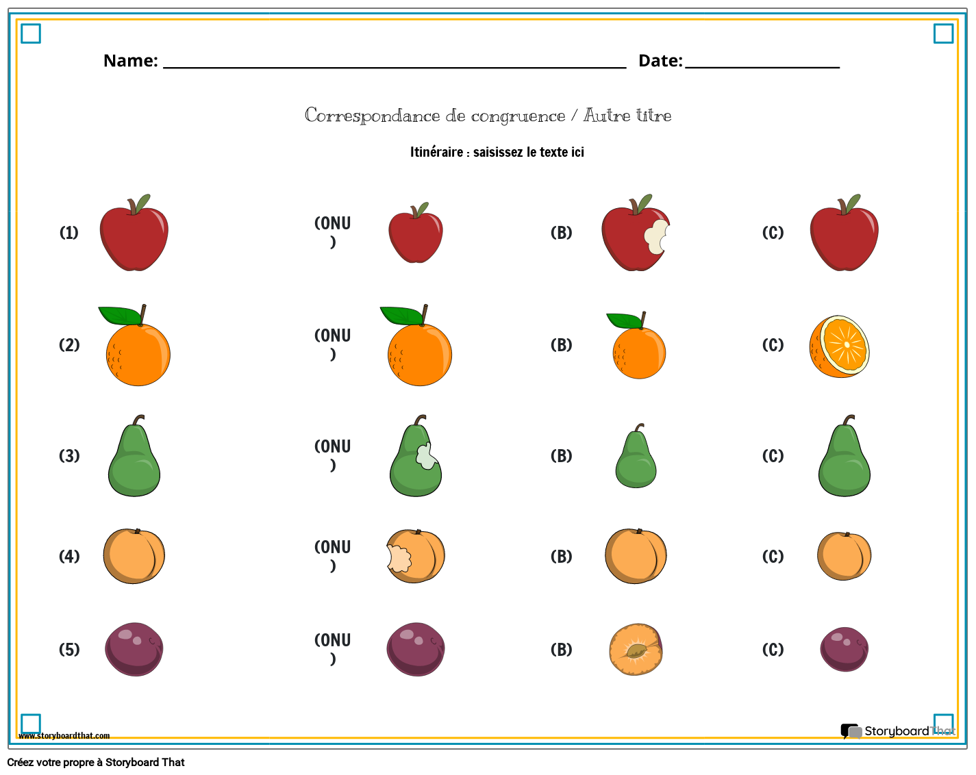 Feuille de Travail sur les Formes Congruentes des Fruits