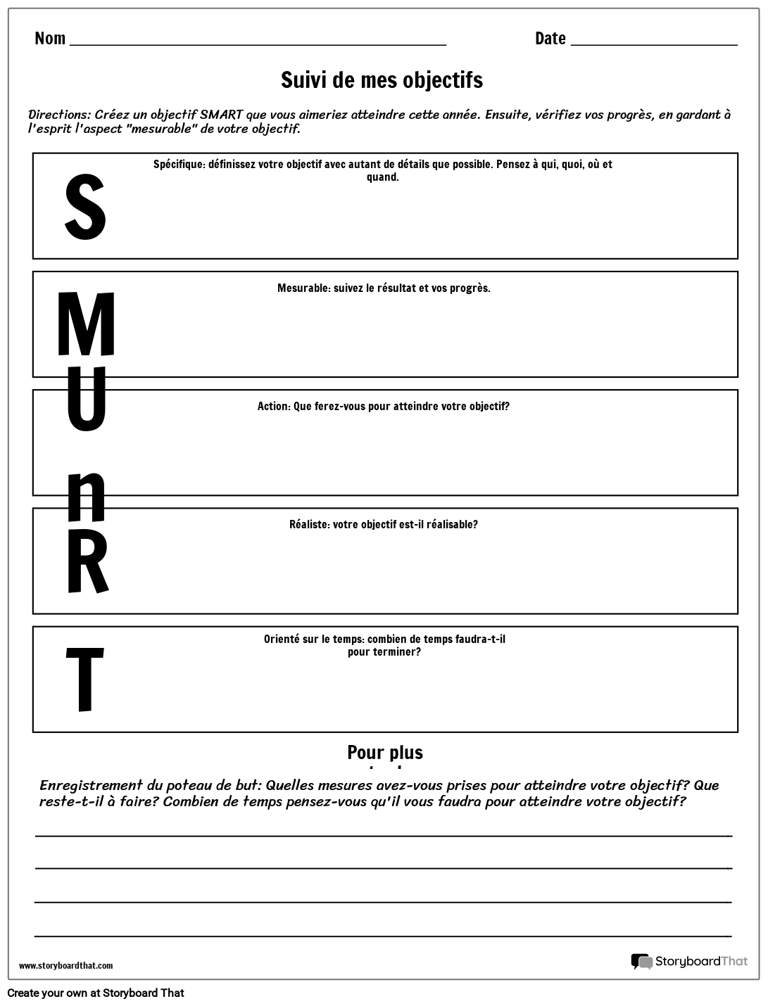 Faire des Objectifs SMART | Feuille de Travail Pour L'établissement D ...