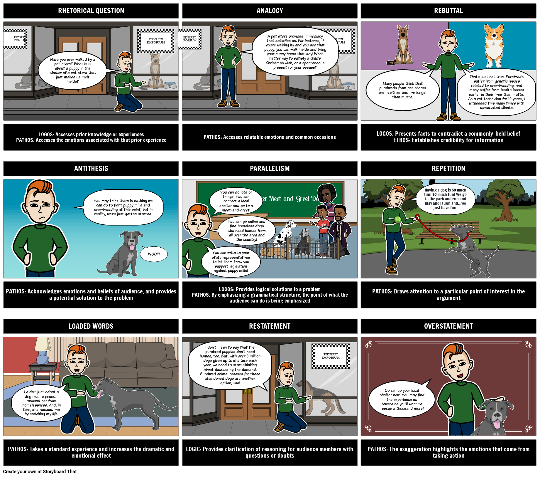 Logos Ethos Pathos And Strategies Example Storyboard