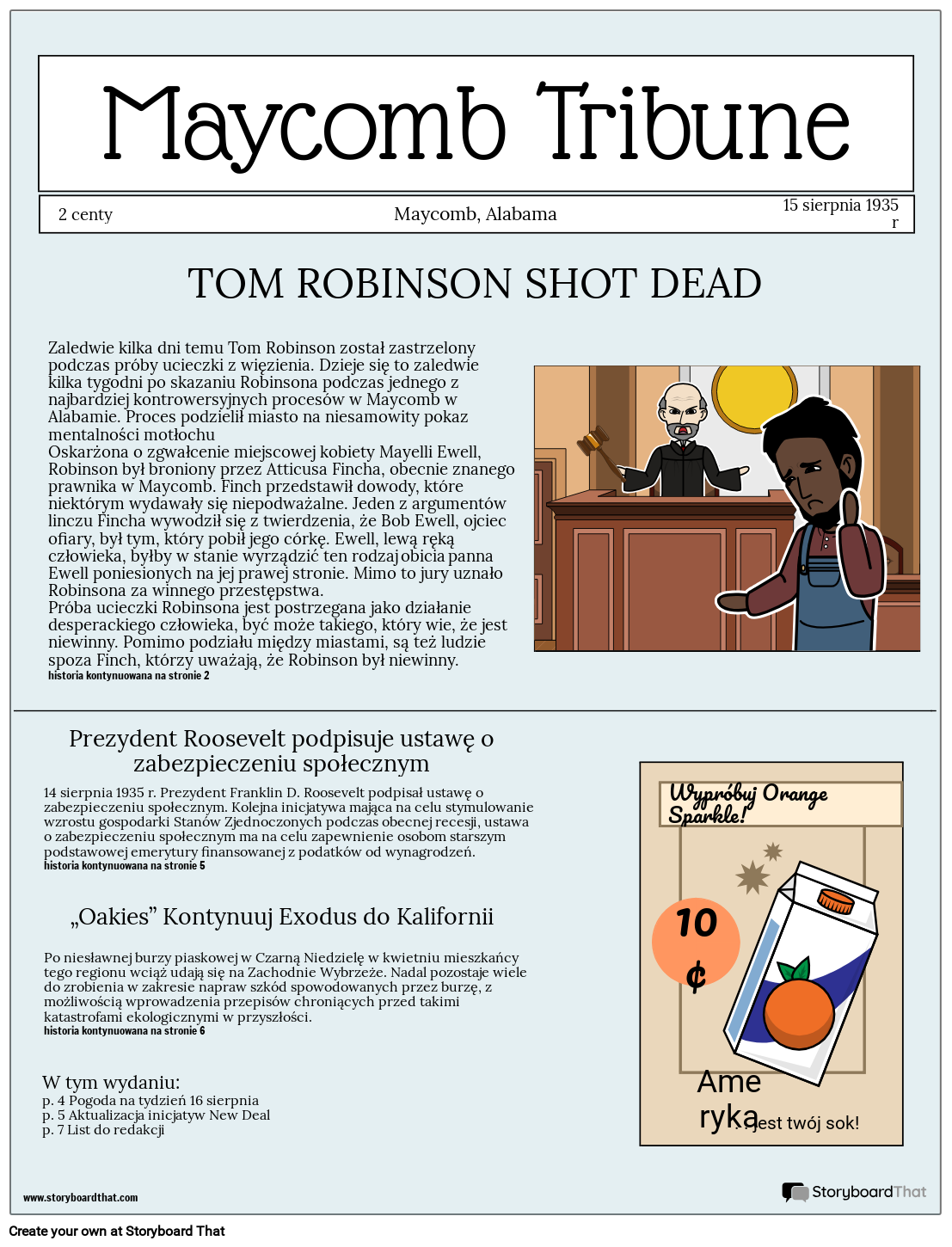 TKAM Newspaper Project Storyboard Pl examples