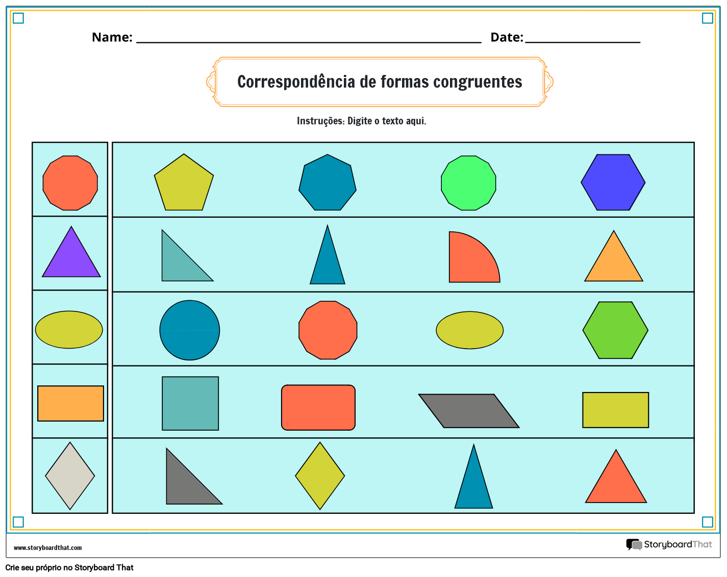 Planilha de formas congruentes com formas coloridas