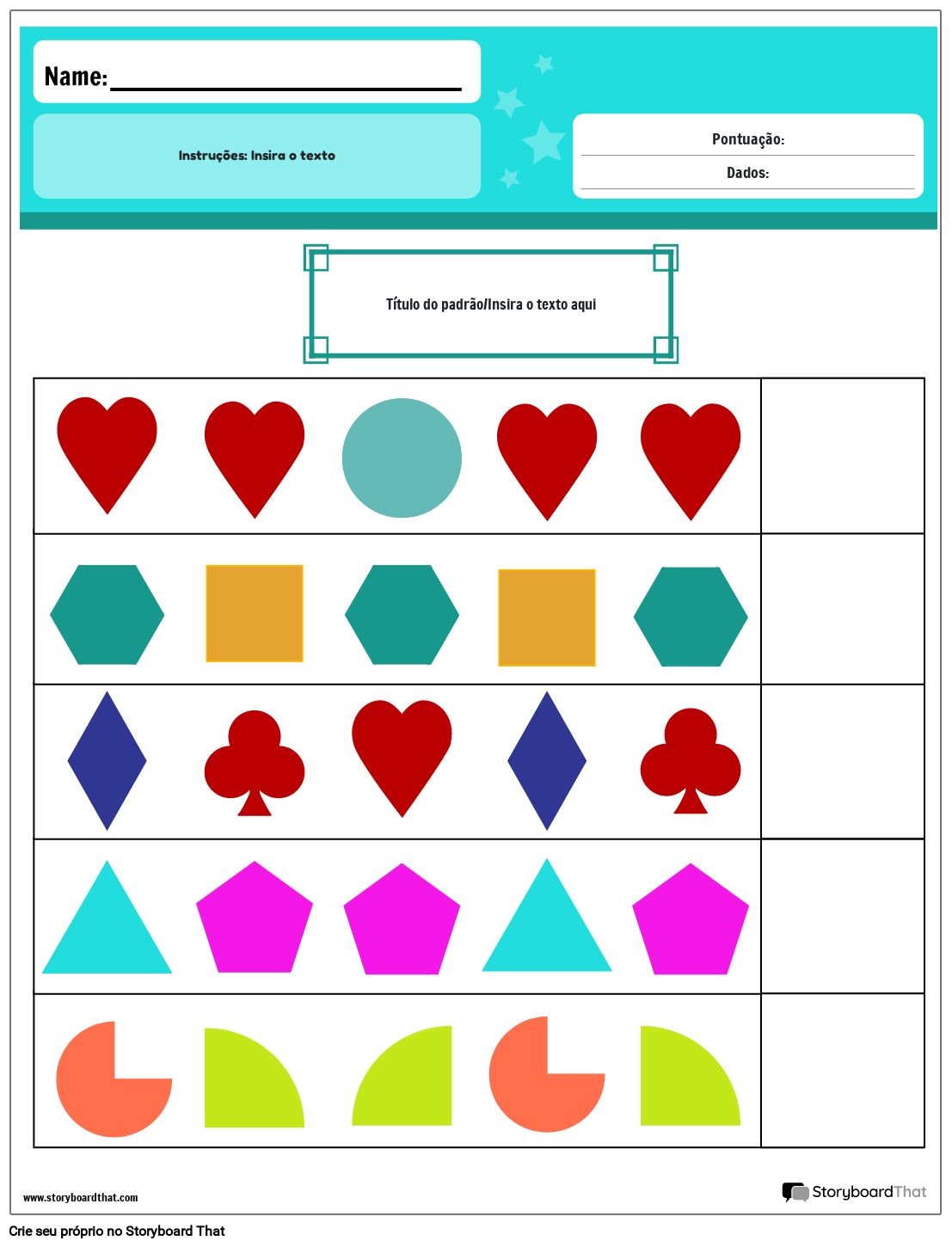 Planilha De Padr o De Cores De Formas Storyboard
