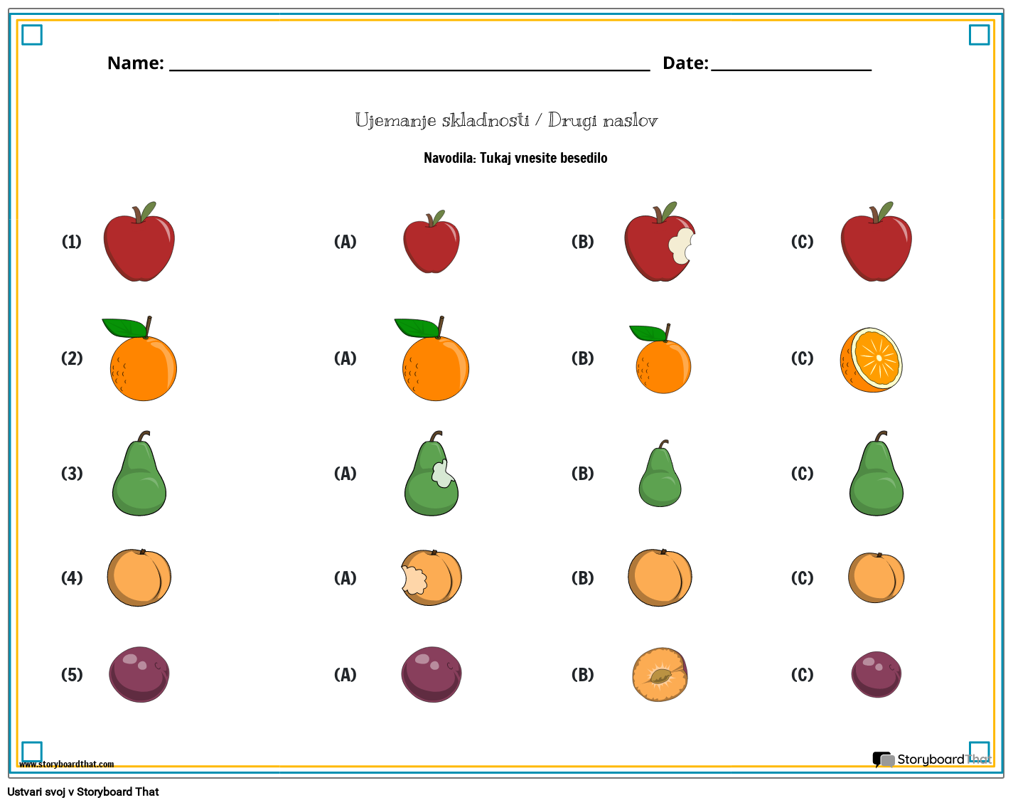 Delovni List Skladnih Oblik Sadja Storyboard por sl-examples