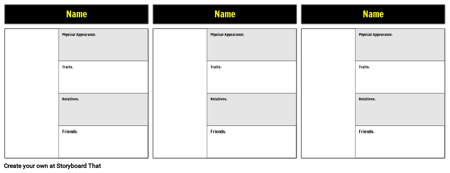 Character Analysis Templates | Storyboard Template Activities