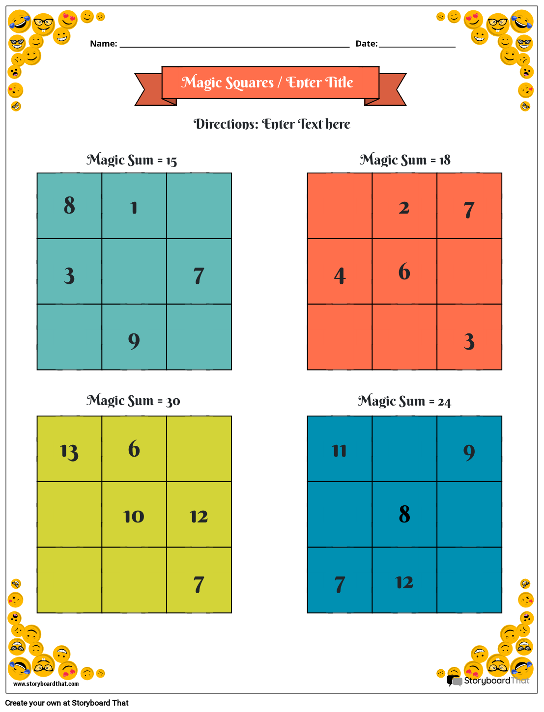 Magic Squares Worksheets Puzzles Math Square Magic Squares Worksheets Puzzles Math Square