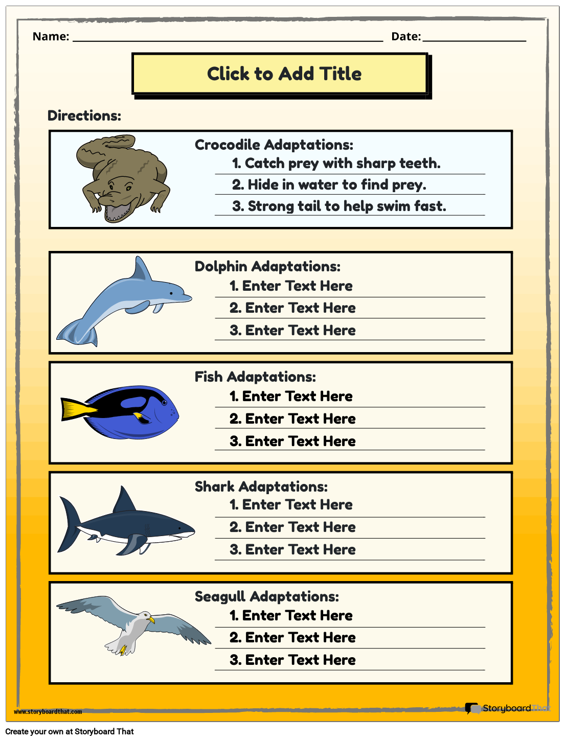 Animal Adaptation Activity Worksheet Storyboard