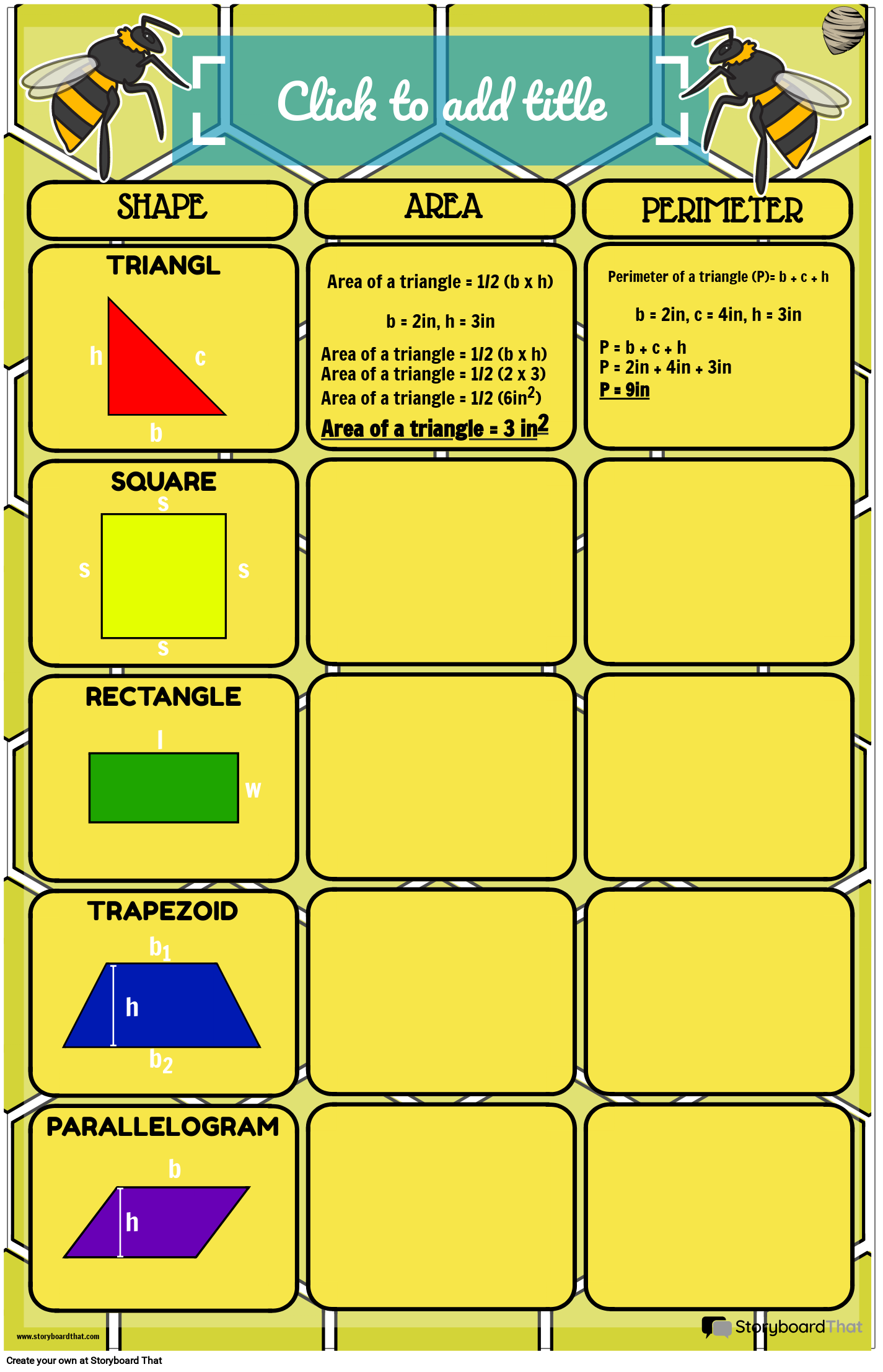 Bee-themed Area and Perimeter Poster Storyboard