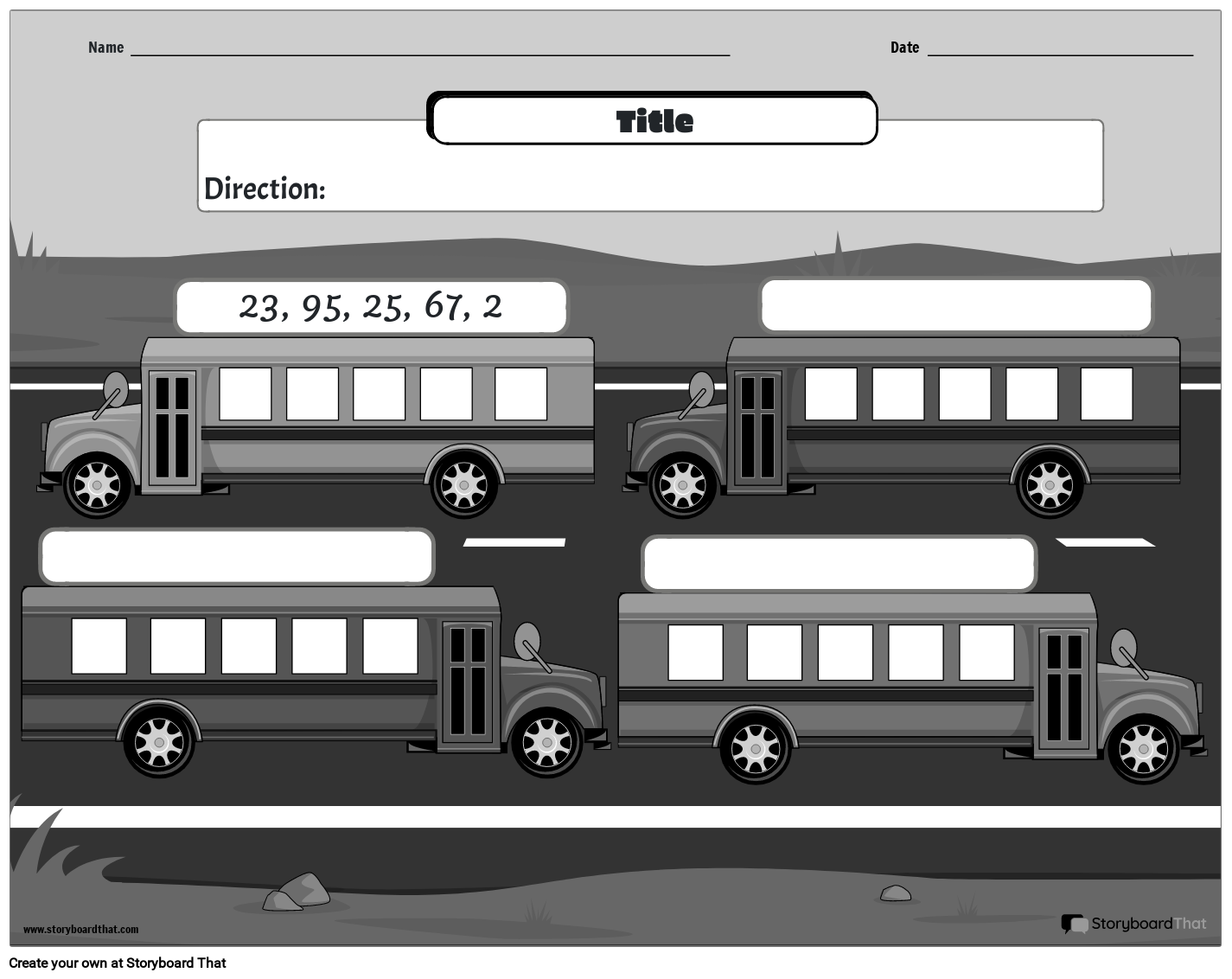 Bus themed Printable Ordering Numbers Worksheet Bus themed Printable Ordering Numbers Worksheet