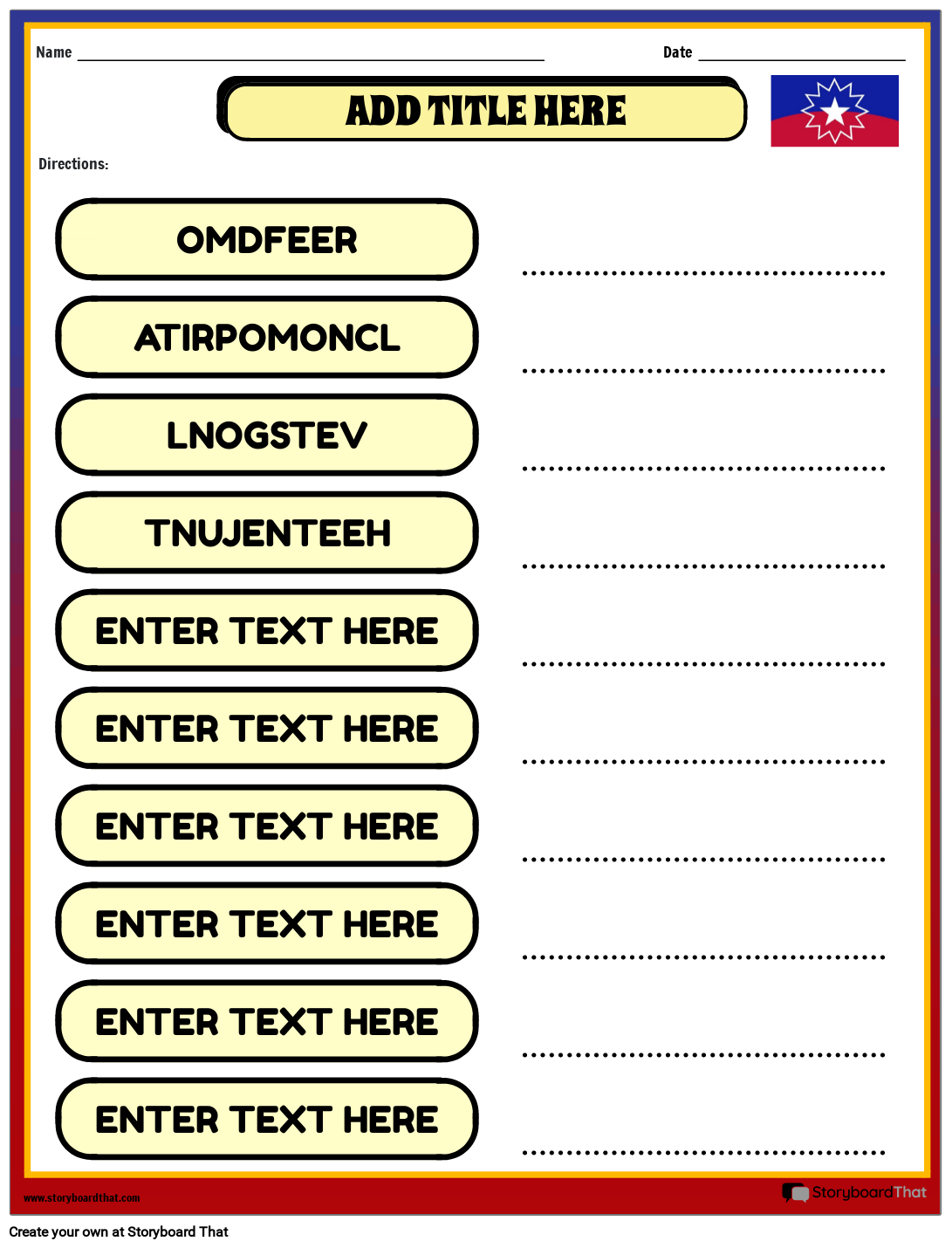 Juneteenth Scrambled Words Worksheet Storyboard