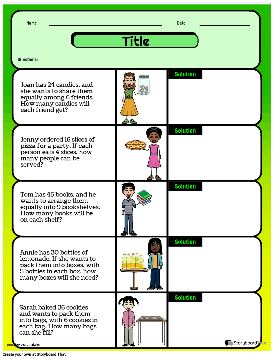 Math Word Problems About Division Storyboard By Templates