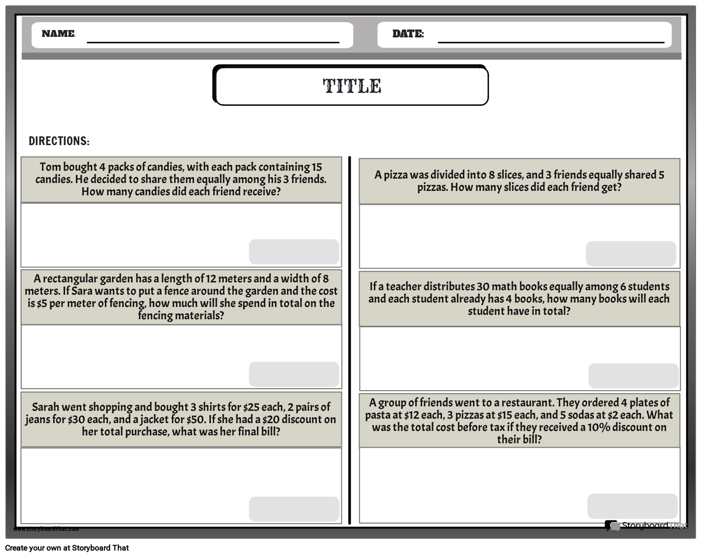 Free Math Word Problem Worksheets Customize And Print