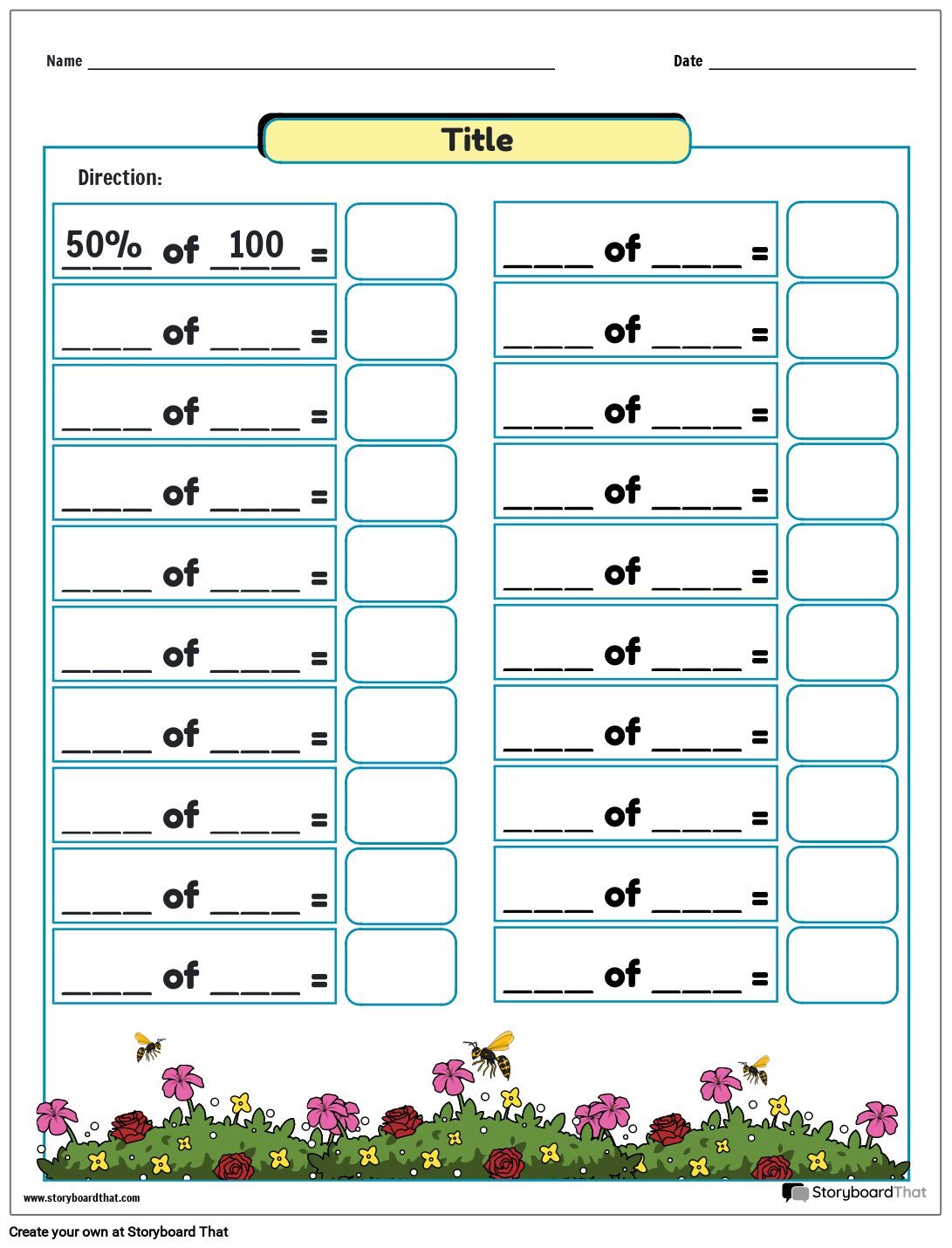 Percent Worksheets StoryboardThat
