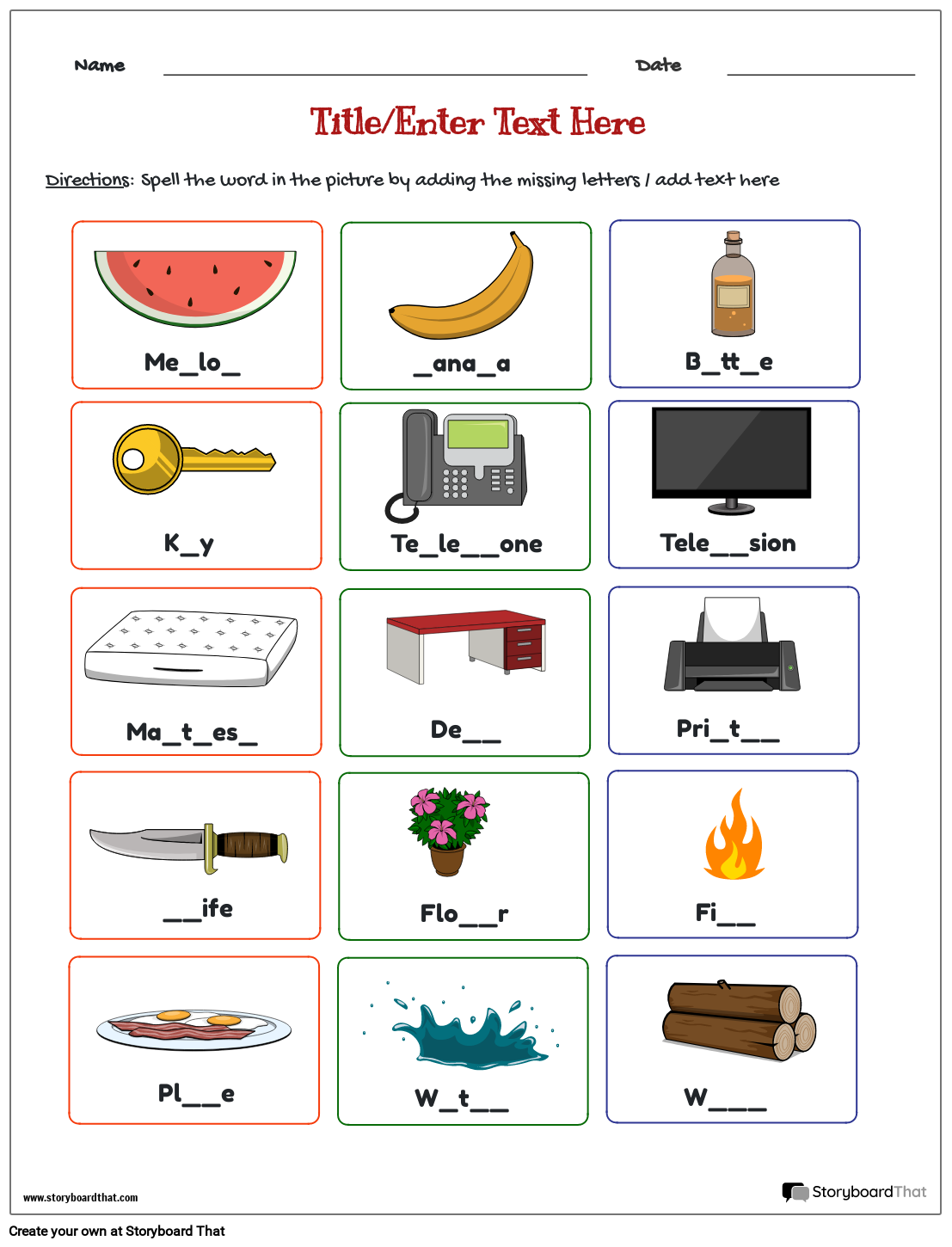 Spelling Vocabulary Template Storyboard Por Templates