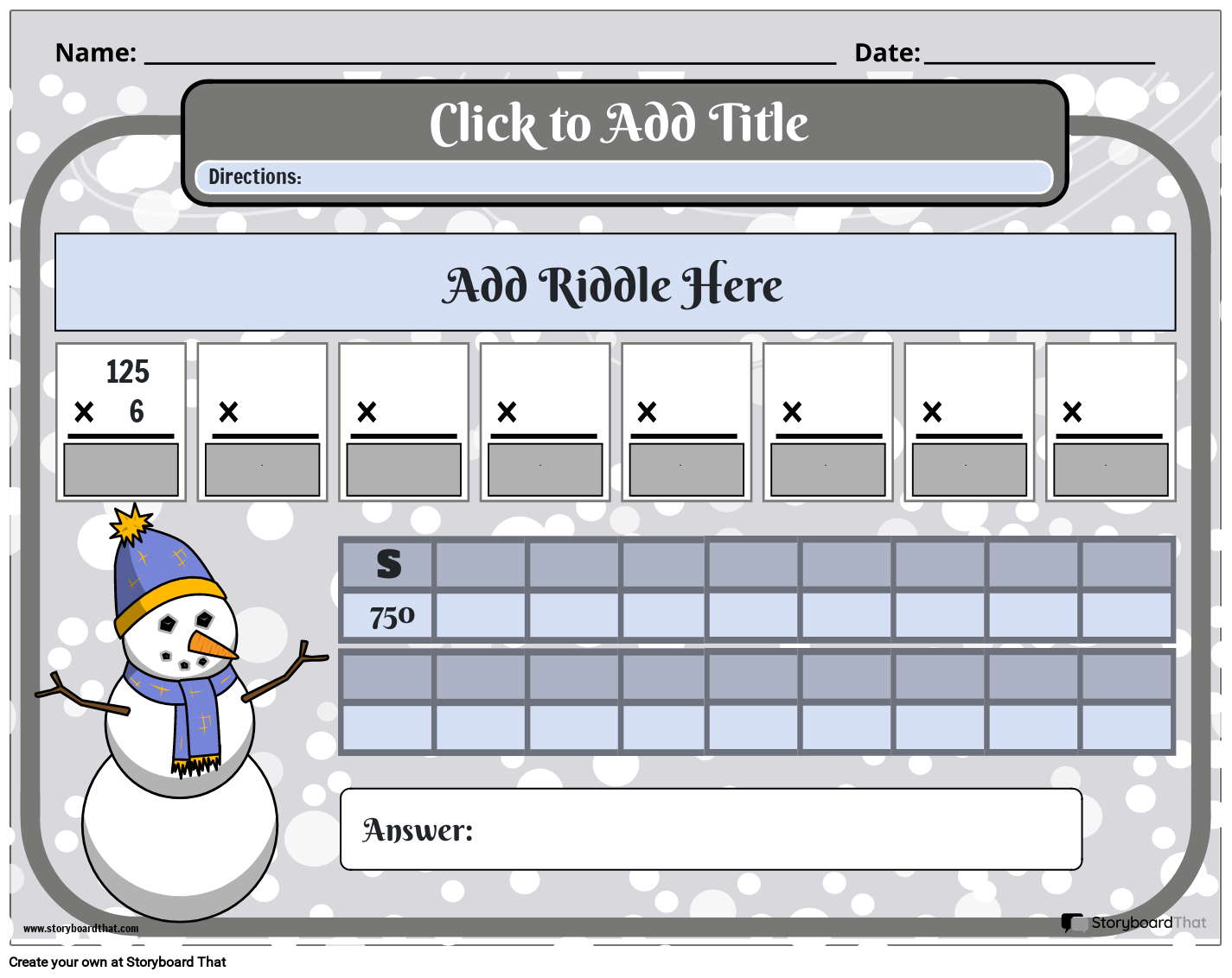 Winter Themed Multiplication Math Riddle Worksheet