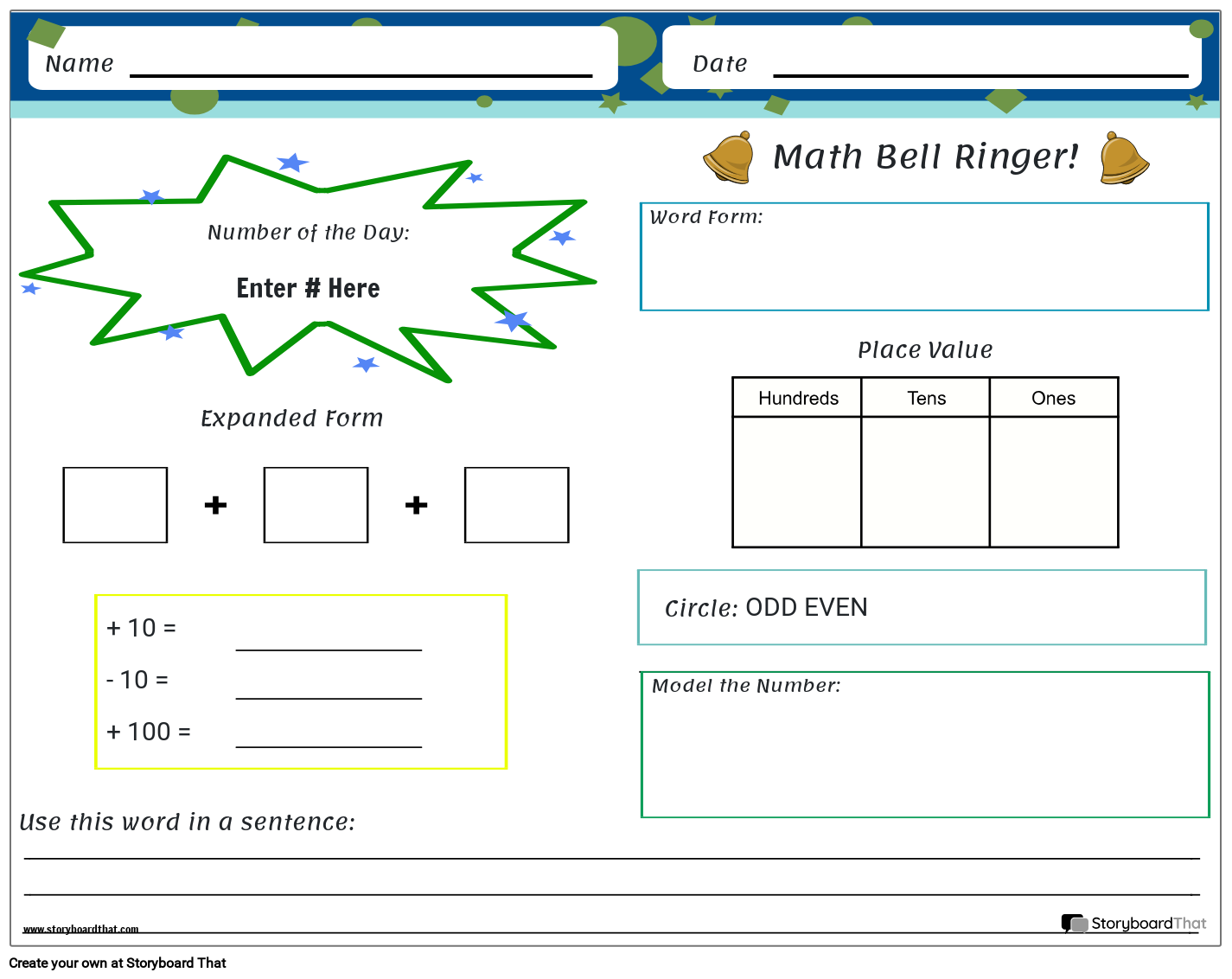 Bell Ringers Math Landscape Storyboard Por Worksheet templates