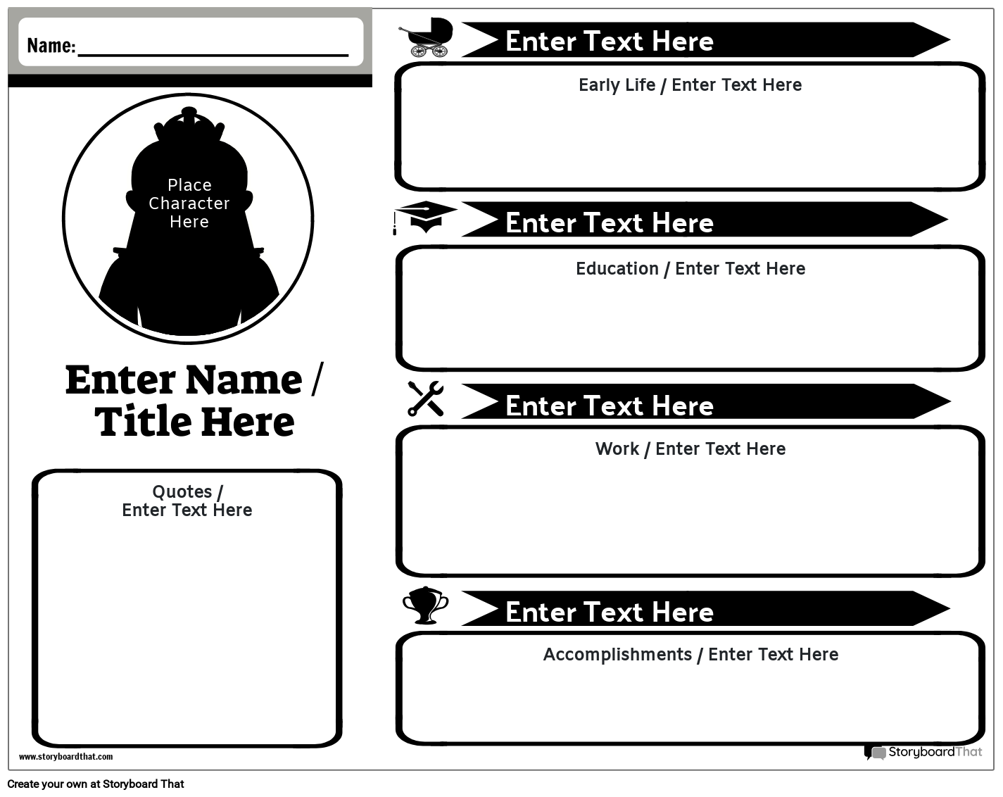 Biography Landscape BW 1 Storyboard Por Worksheet templates Biography Landscape BW 1 Storyboard Por Worksheet templates