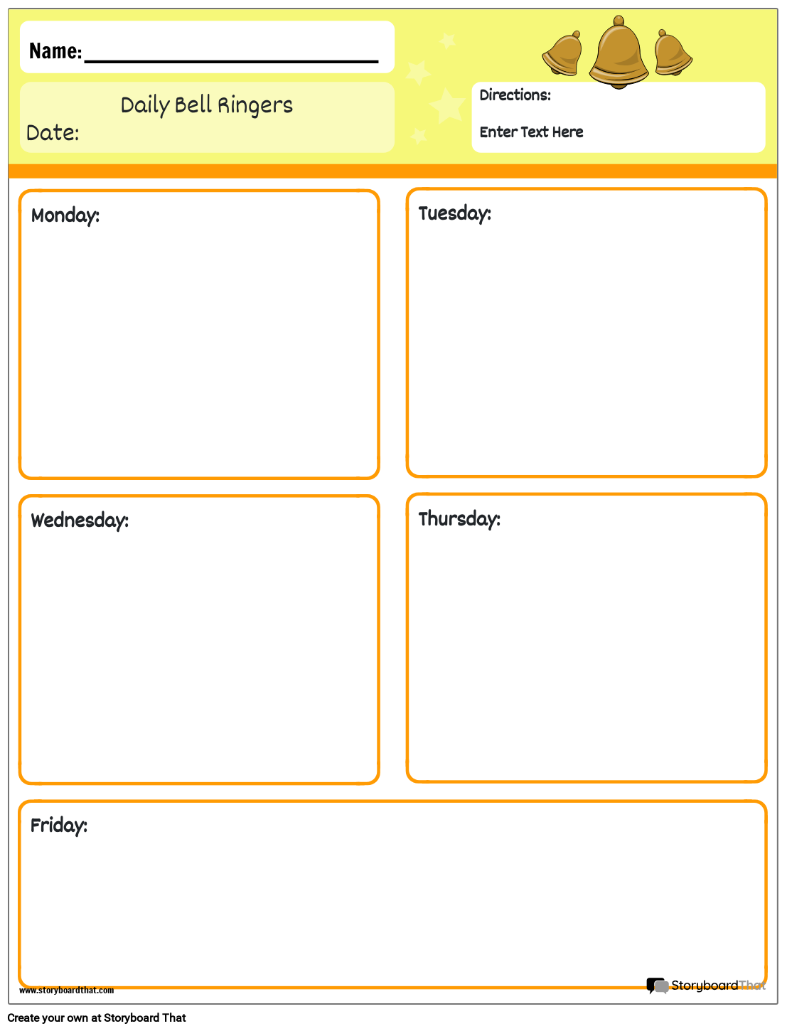 Daily Bell Ringers Storyboard O Worksheet templates