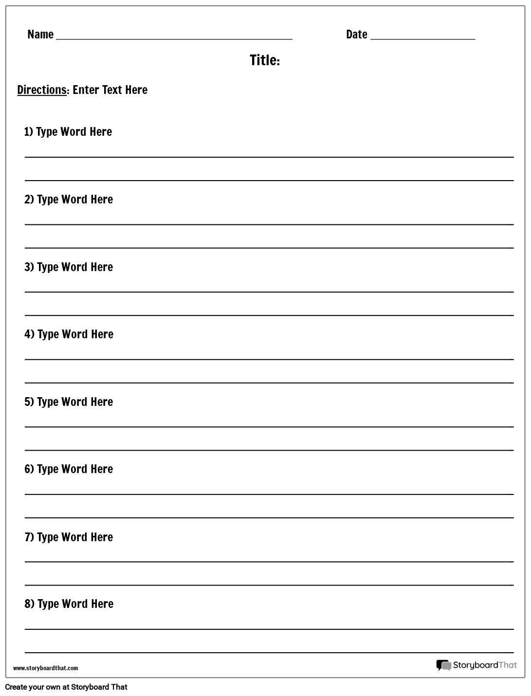 Definitions Storyboard By Worksheet templates