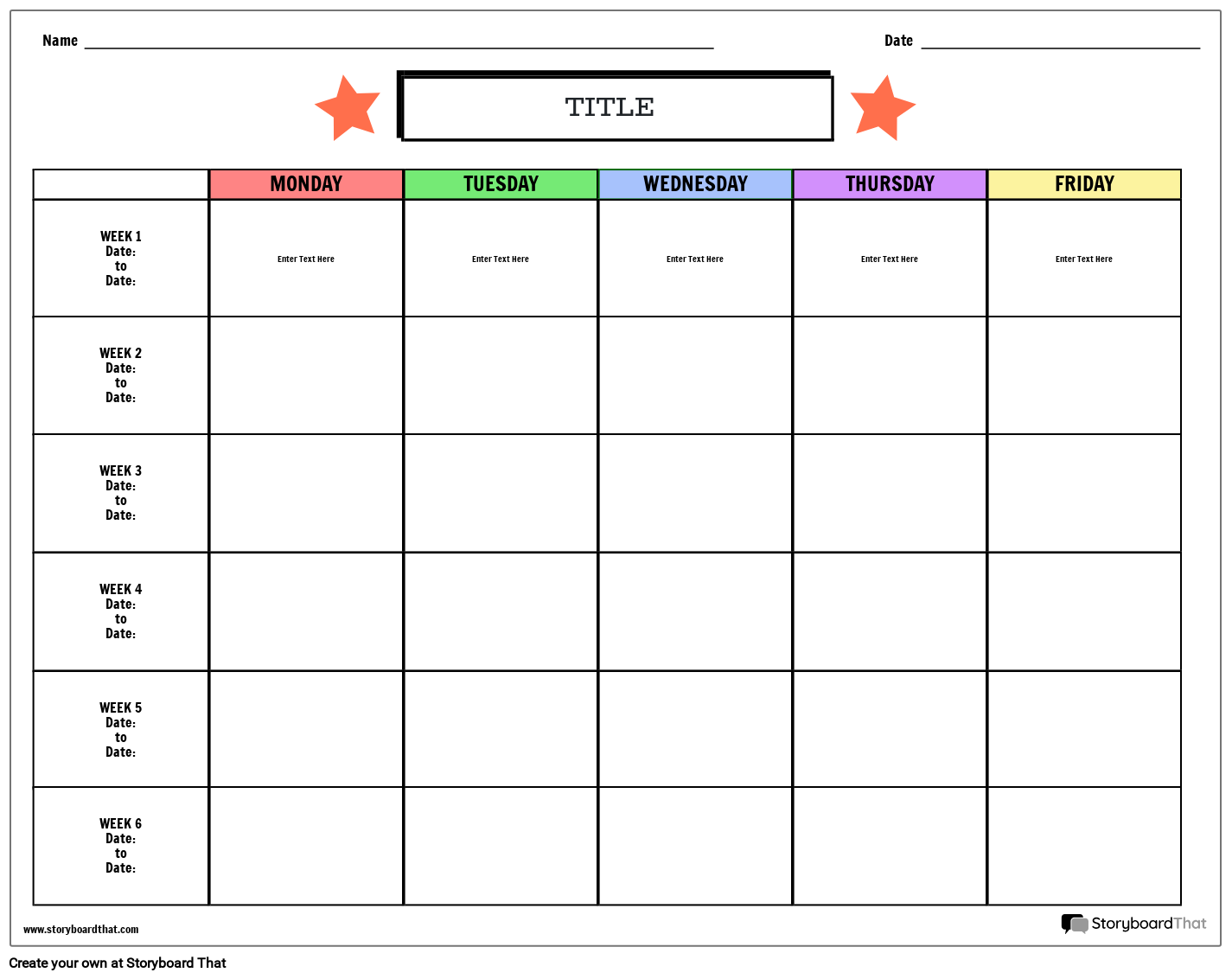 Weekly Planner Storyboard By Worksheet templates
