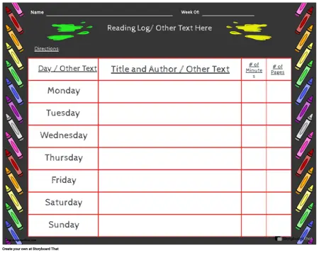 Reading Log Template — Create a Reading Log | StoryboardThat