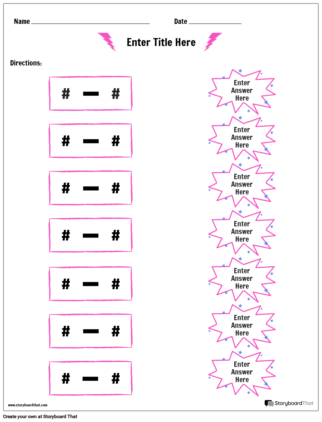Purple Funky Aesthetic Subtraction Practice Worksheet