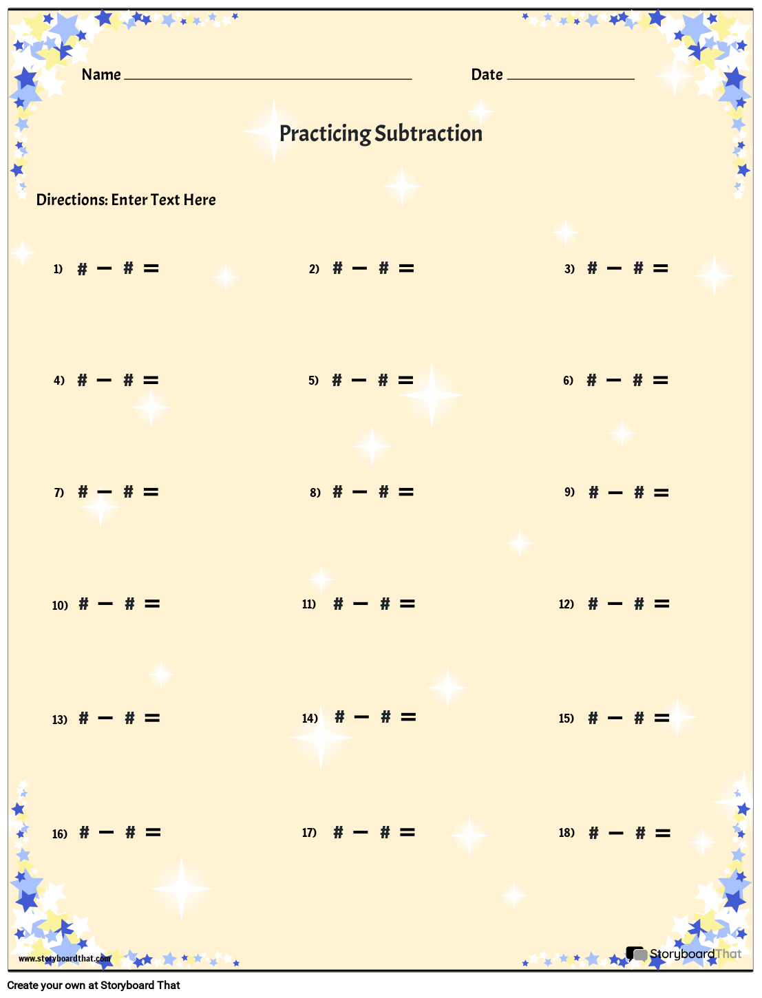 Subtraction Portrait Color 1 Storyboard Door Worksheet templates Subtraction Portrait Color 1 Storyboard Door Worksheet templates