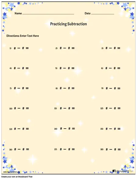 Create Subtraction Worksheets — Subtraction Templates | StoryboardThat