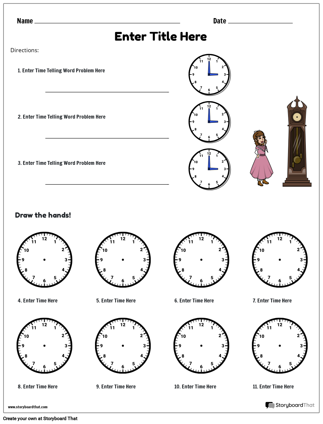 Free Telling Time Worksheets Create Custom Clock Template