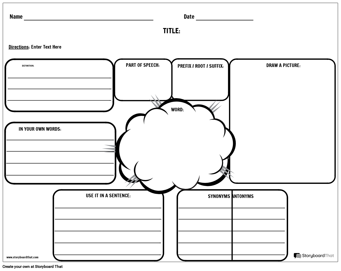 Printable Blank Vocabulary Worksheet Template